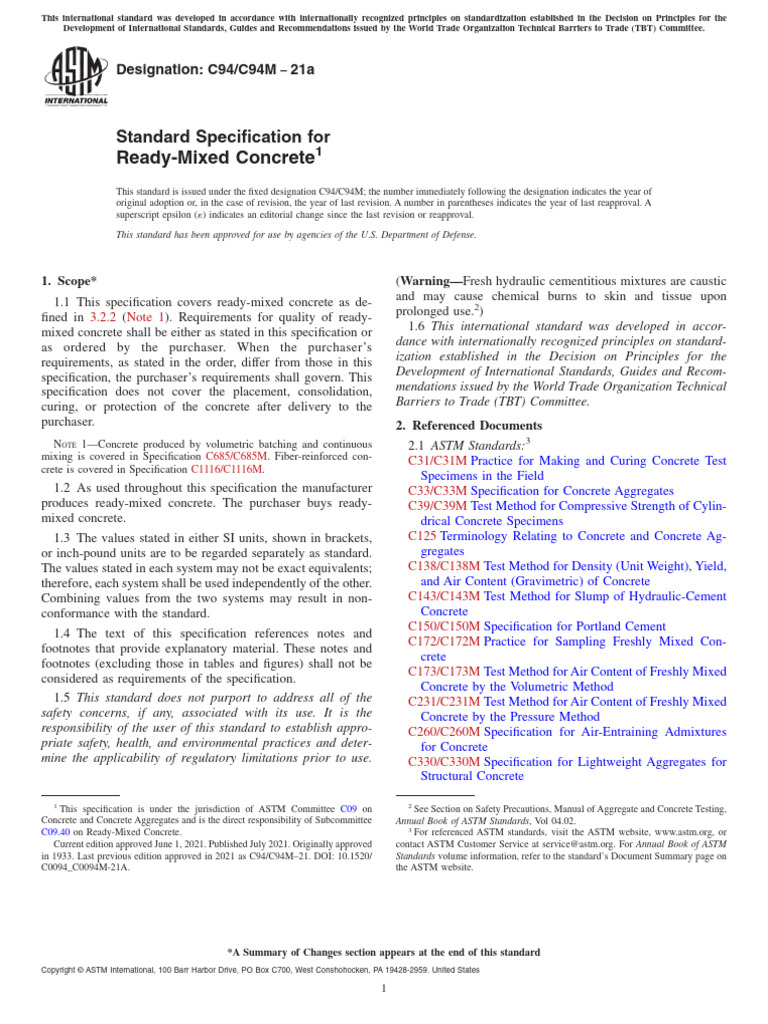 Astm C 94 2021 | PDF