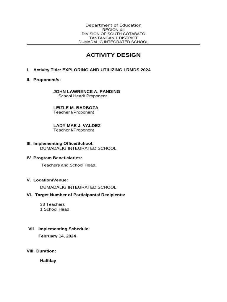 Activity-Design LRMDS | PDF