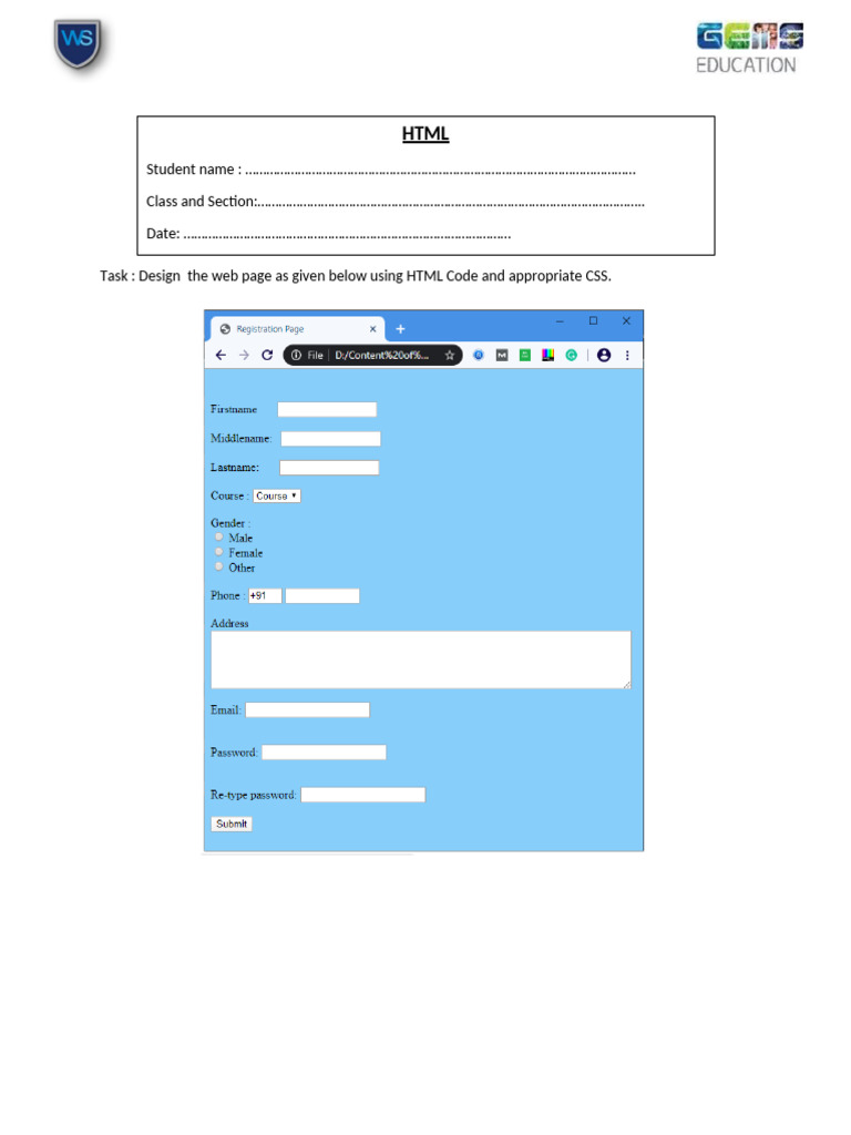 HTML Worksheet | PDF
