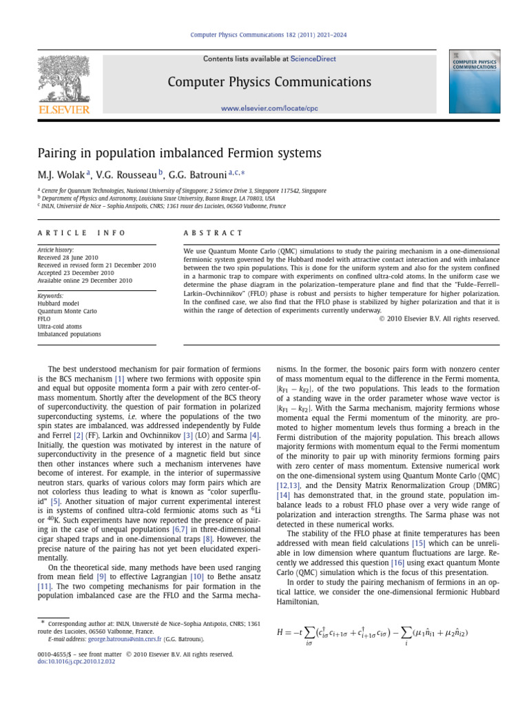 Pairing in Population Imbalanced Fermion Systems | PDF