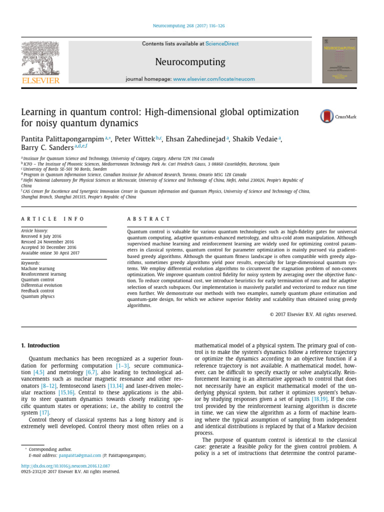 Learning in Quantum Control High-Dimensional Global Optimization | PDF