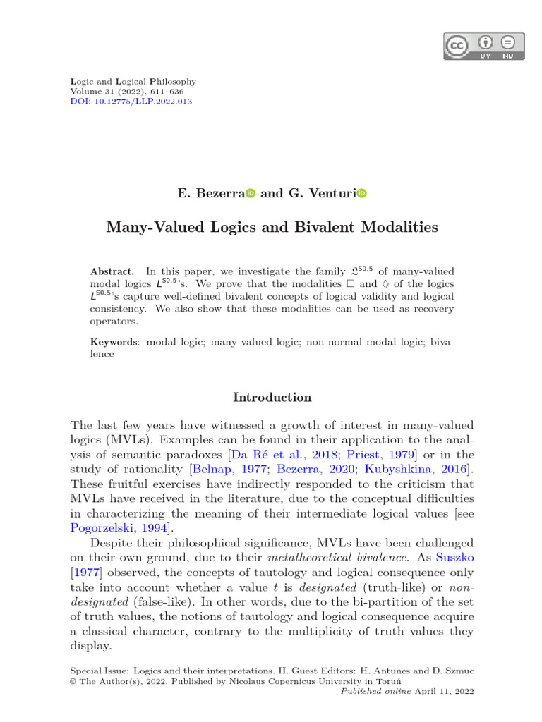 Bazerra and Venturi - Many Valued Logics and Bivalent Modalities | PDF ...