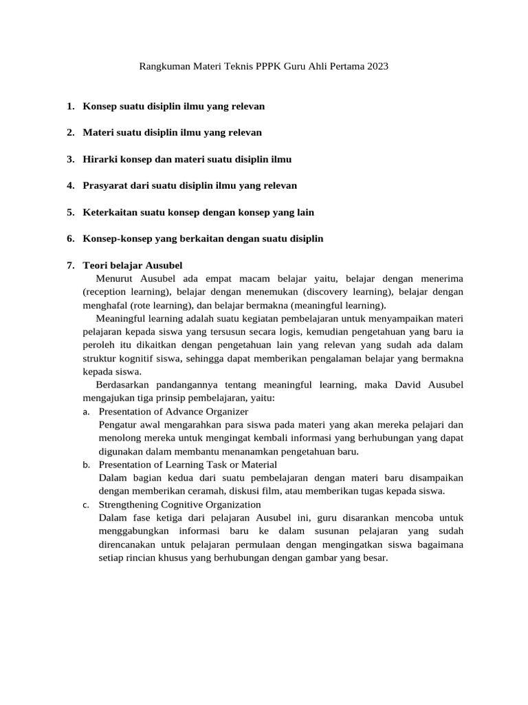 Rangkuman Materi Teknis Pppk Guru Ahli Pertama 2023 Pdf