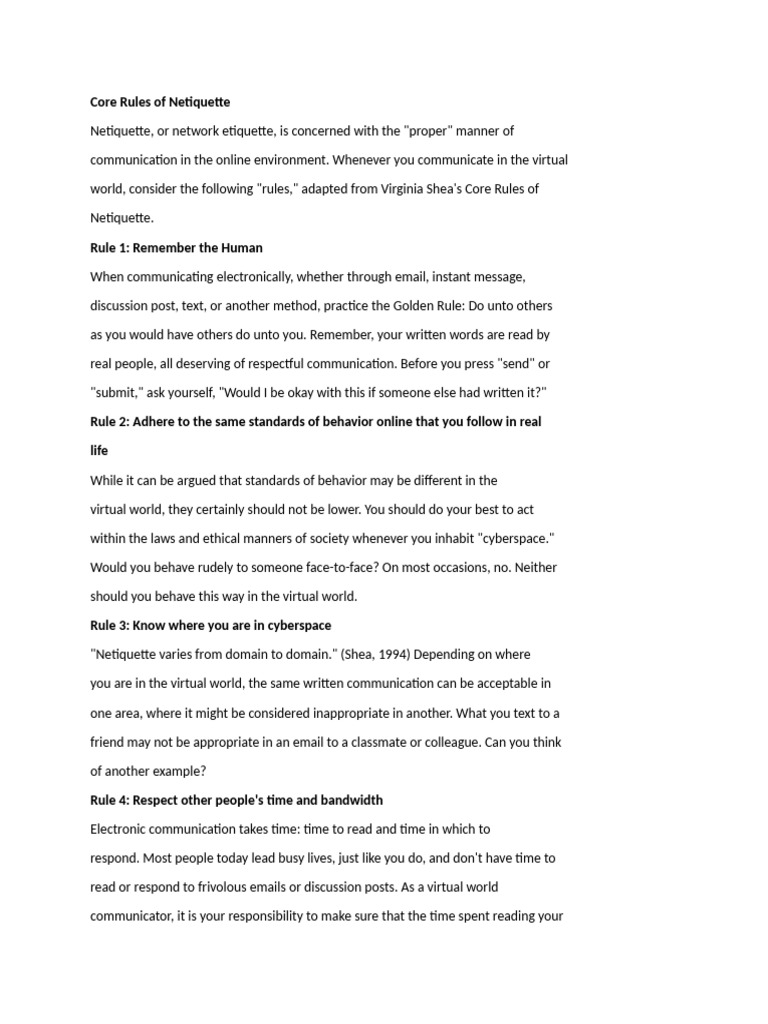 Core Rules of Netiquette | PDF