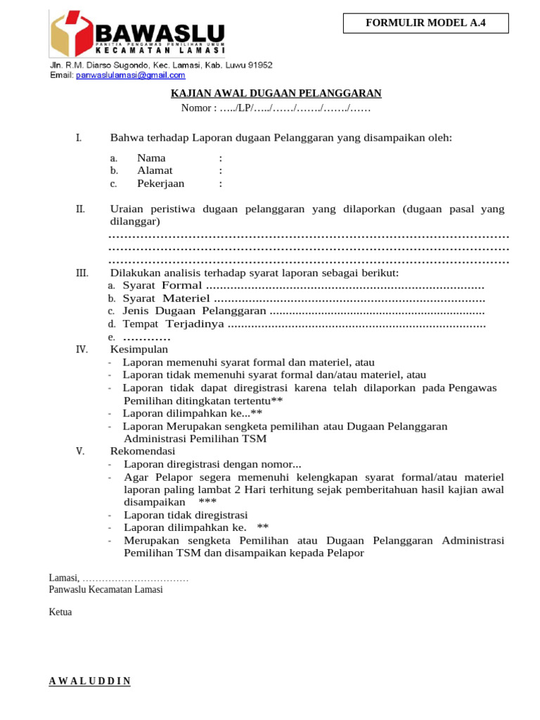 Formulir Form A.4 | PDF