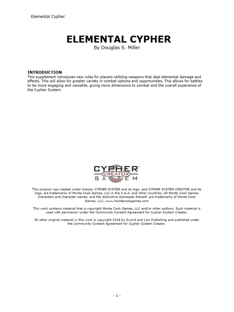Cypher System - Elemental Cypher | PDF