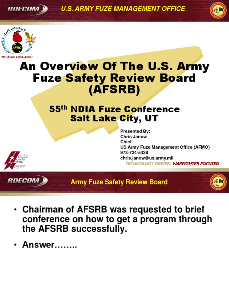Overview of the U.S. Army Fuze Safety Review Board | PDF | Fuze | Switch