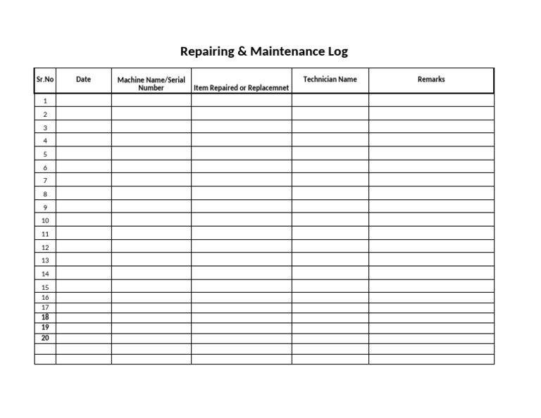 Repairing and Replacement Log | PDF
