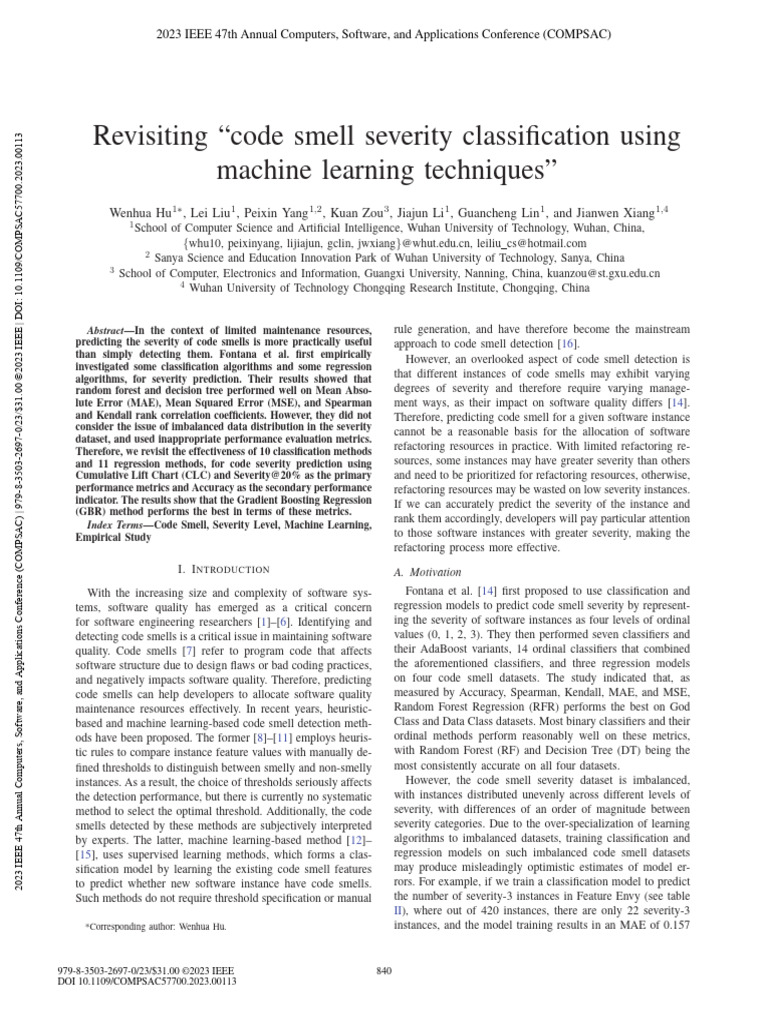 Revisiting Code Smell Severity Classification Using Machine Learning ...
