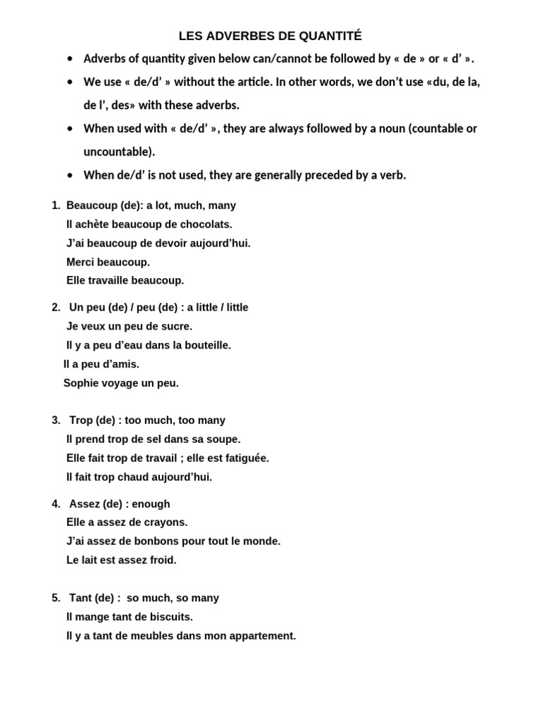 Adverbes de Quantité | PDF