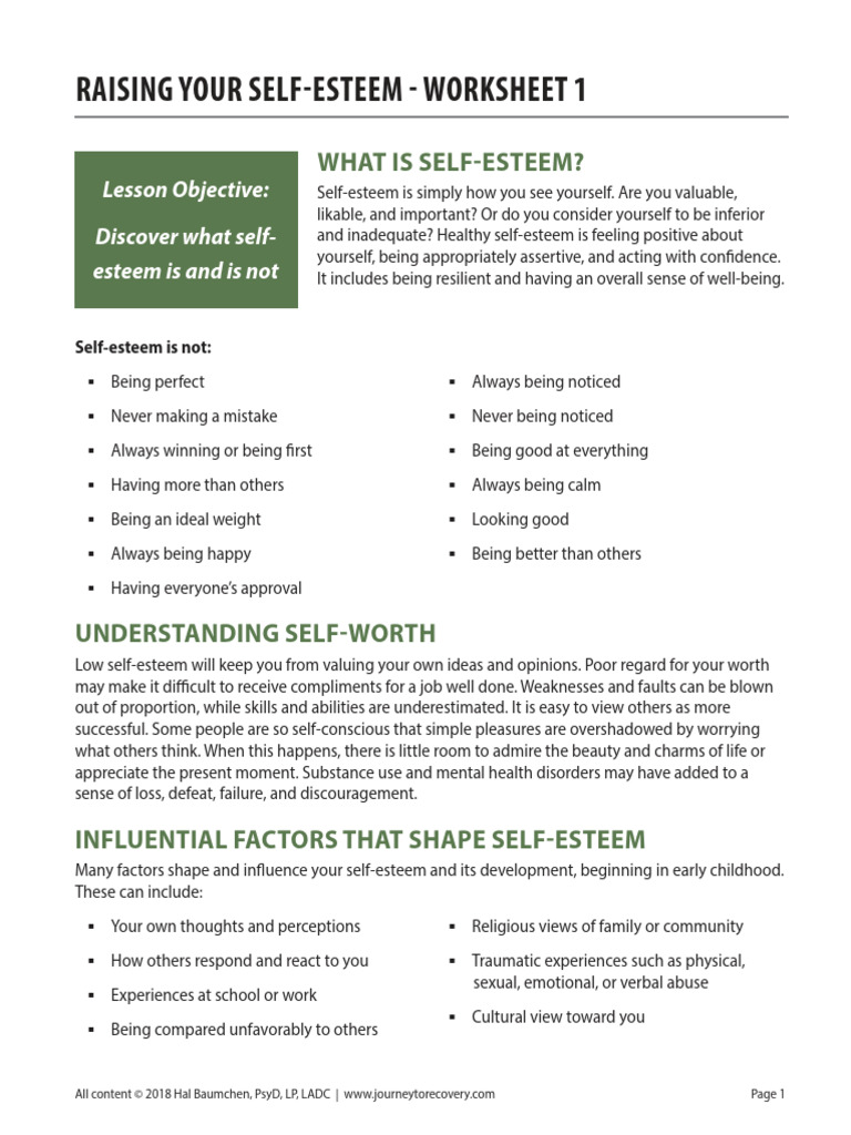 Building Healthy Self-Esteem Worksheets | PDF | Self Esteem ...
