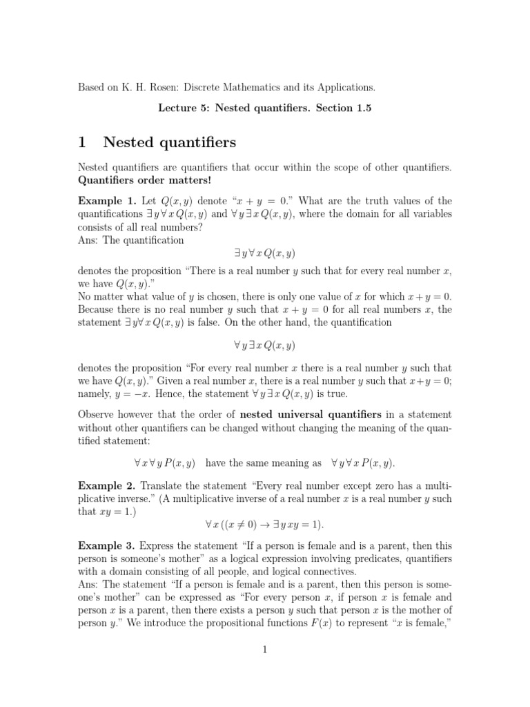 Lecture 5 Nested Quantifiers | PDF