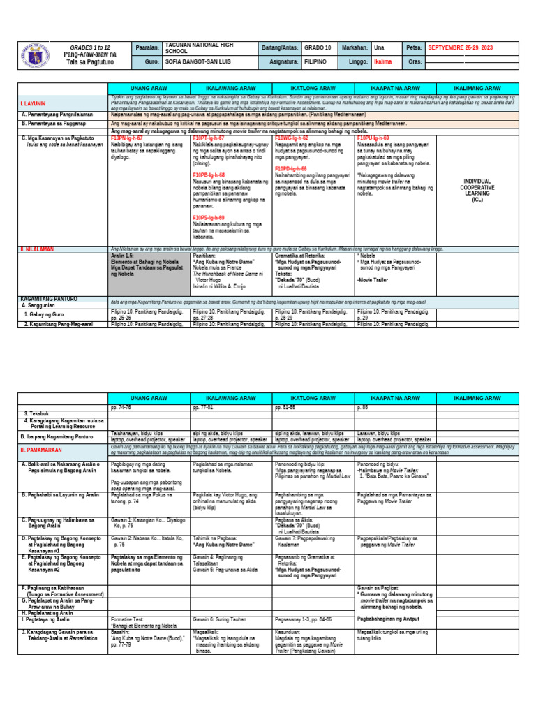 DLL Fil 10. Week 5 | PDF | Philippines