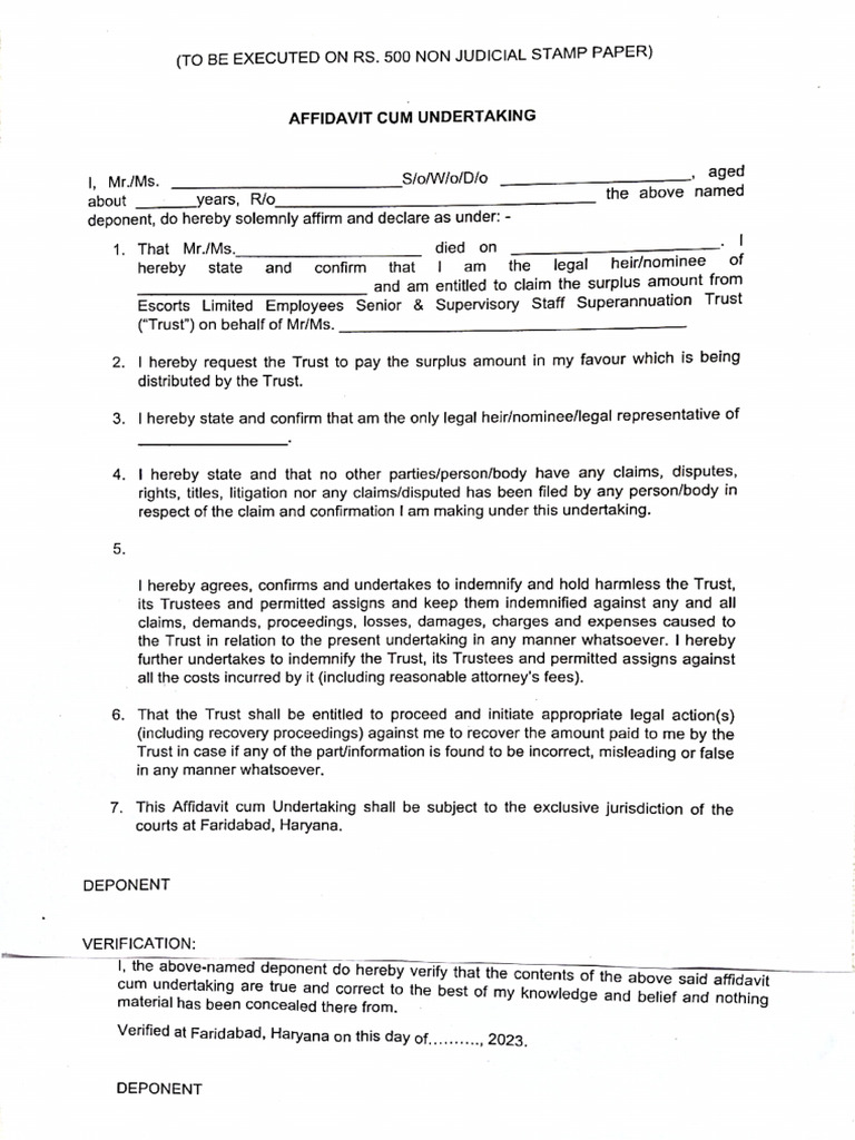 Undertaking Cum Affidavit | PDF