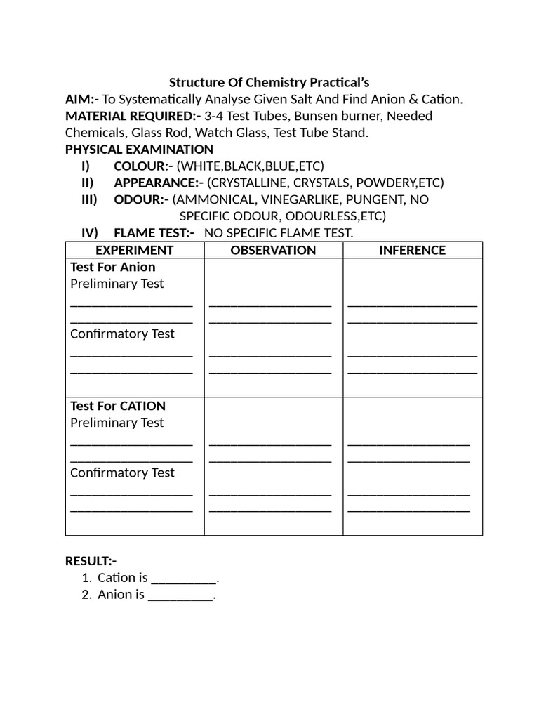 Structure of Chemistry Practical | PDF | Technology & Engineering