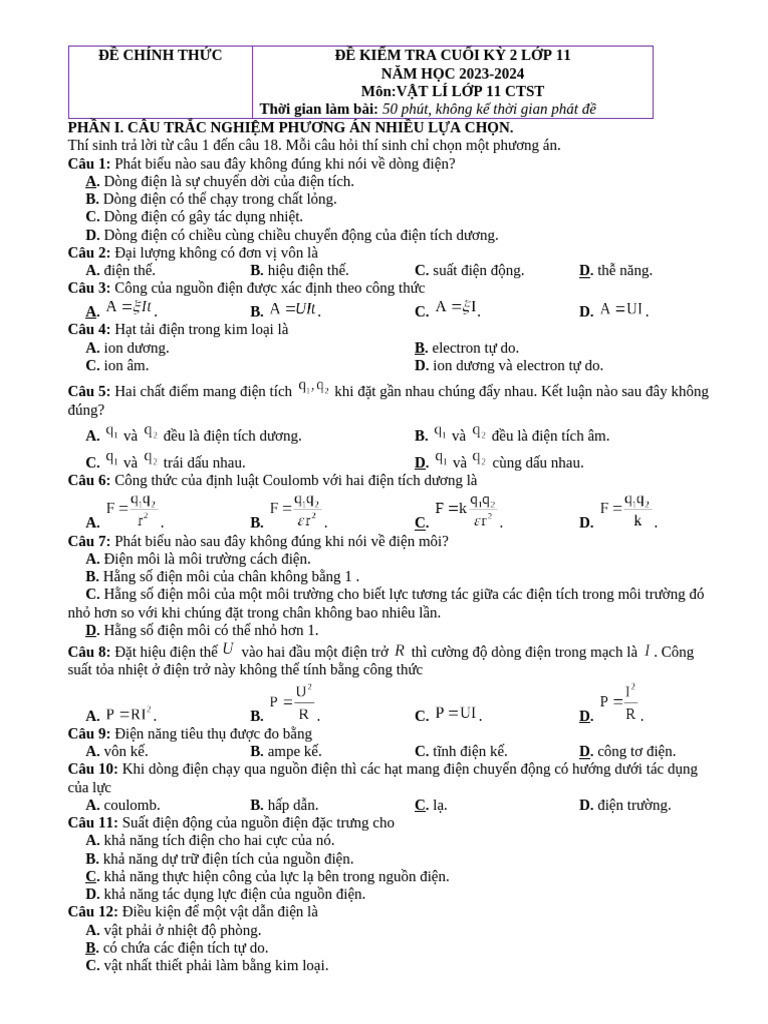 Kiem Tra Cuoi Ky 2 k11CTST - Cuong | PDF