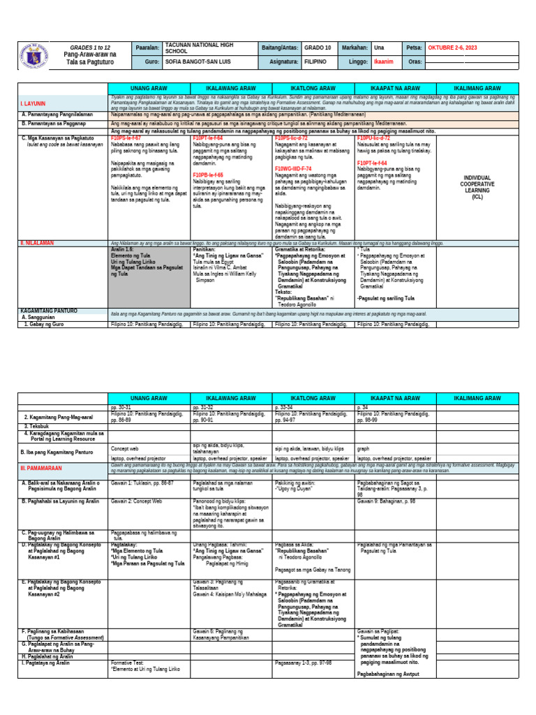 DLL Fil 10. Week 6 | PDF