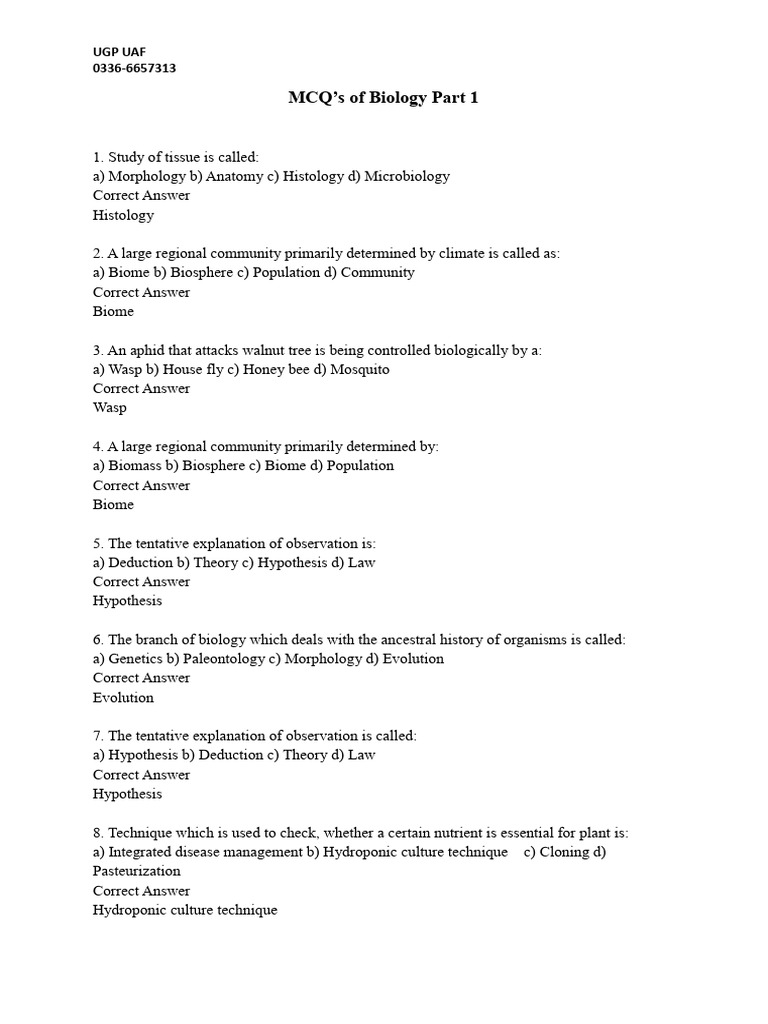 Biology MCQ's Part 1 | PDF