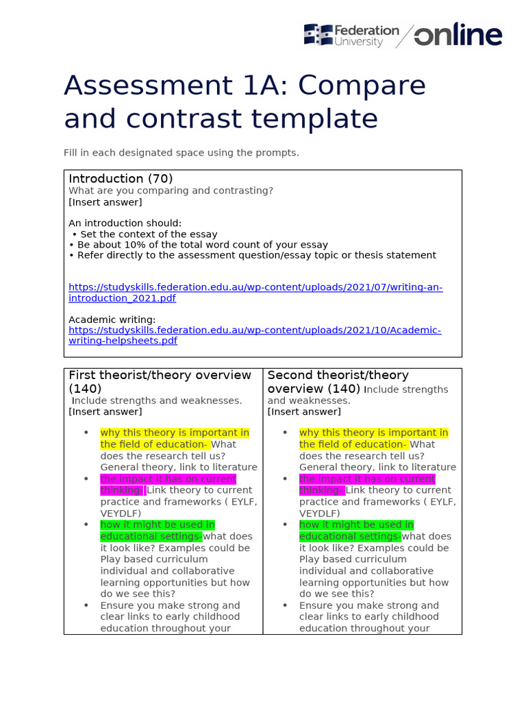 A1a Compare and Contrast Template | PDF