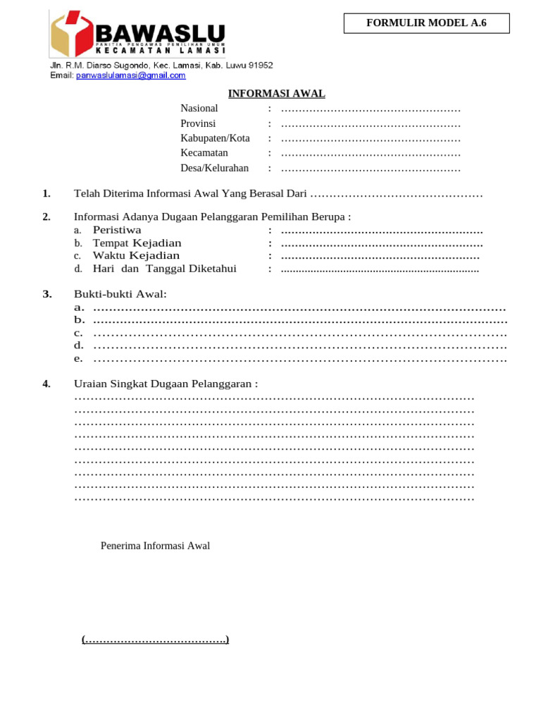 Formulir Form A.6 | PDF