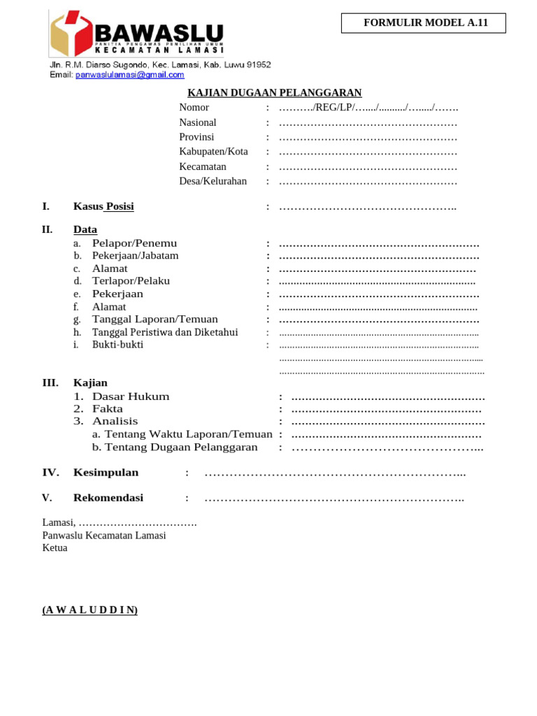 Formulir Form A.11 | PDF