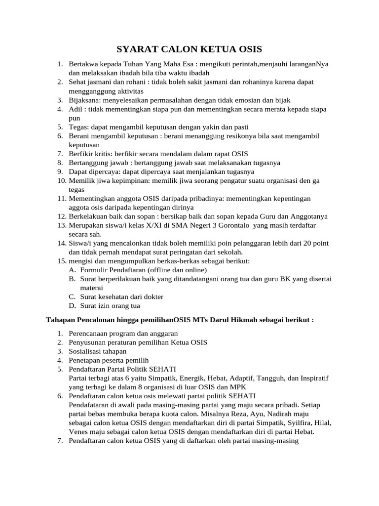 Syarat Calon Ketua Osis | PDF