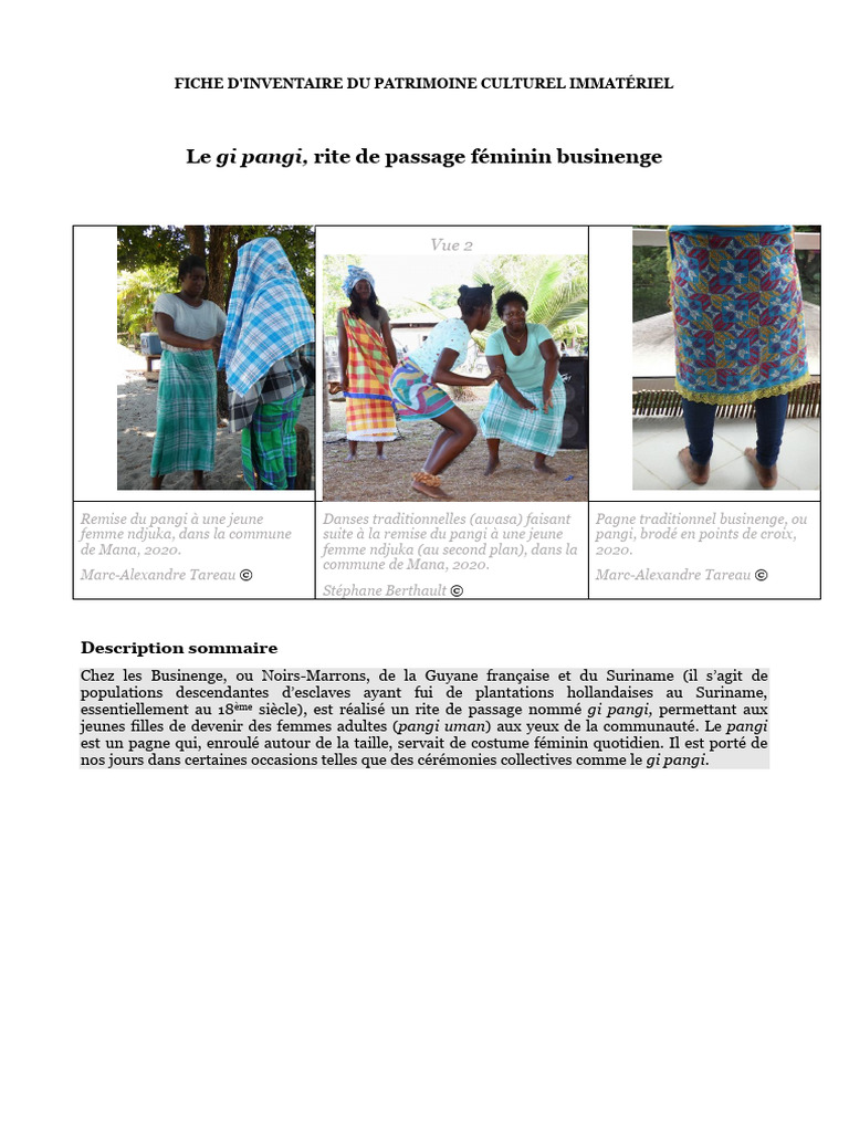 Le Gi Pangi, Rite de Passage Féminin Businenge | PDF