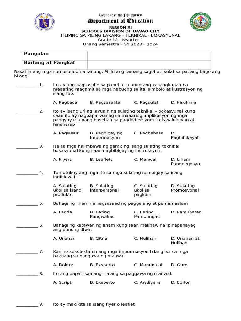 Filipino Sa Piling Larang TVL Q1 | PDF