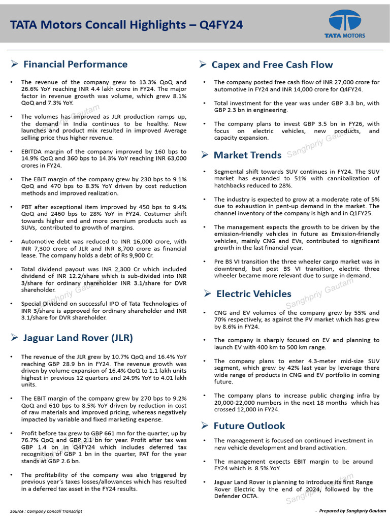 TATA Motors Concall | PDF