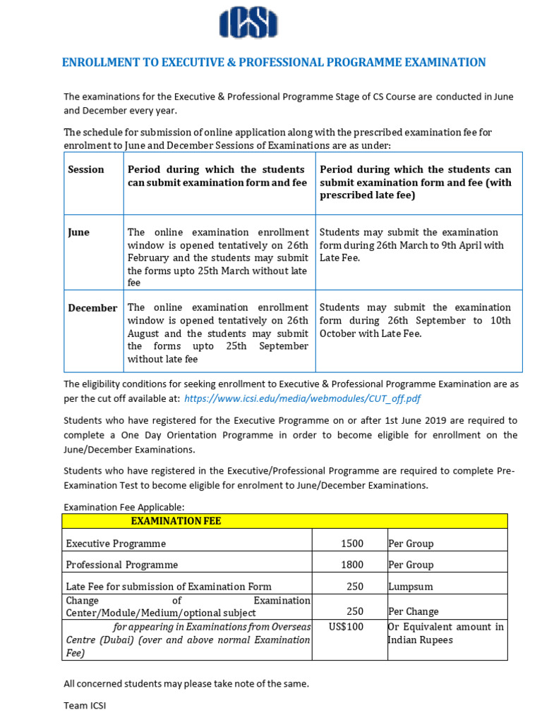 Key Highlights Examination Enrolment 03072024 | PDF