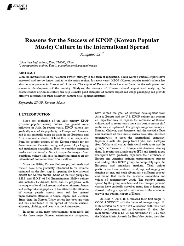 Reasons For The Success of KPOP (Korean Popular Music) Culture in The ...