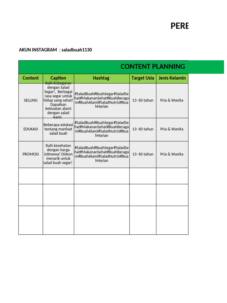 Template Tabel Rencana Periklanan | PDF