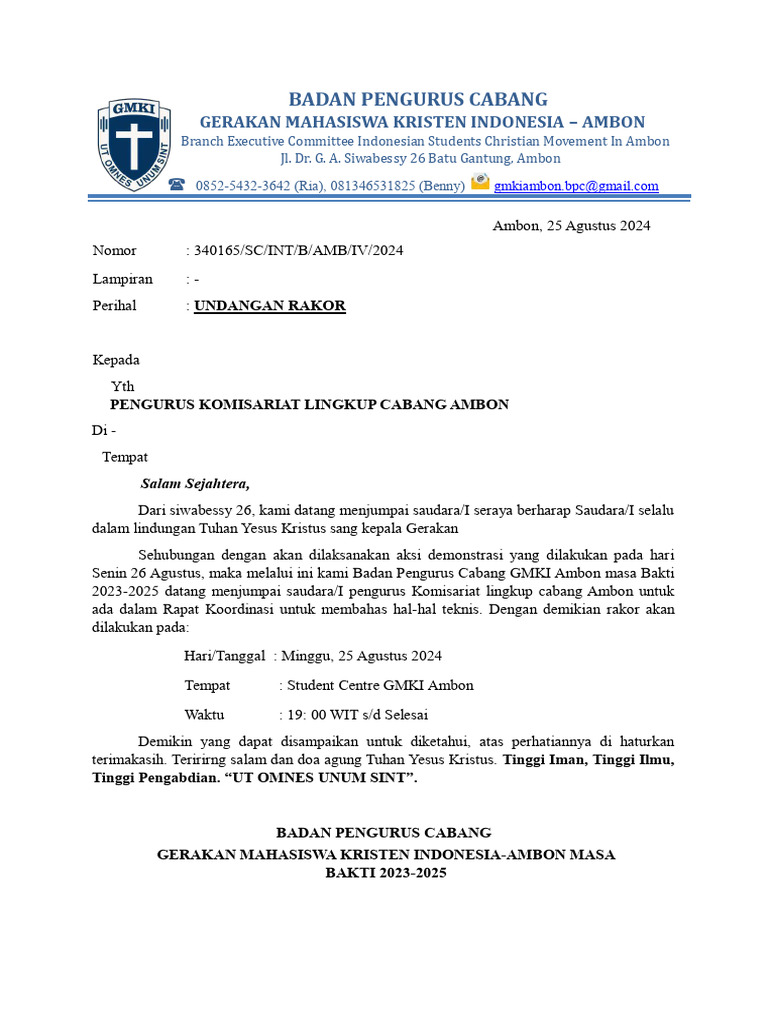 Surat Undangan RAKOR | PDF