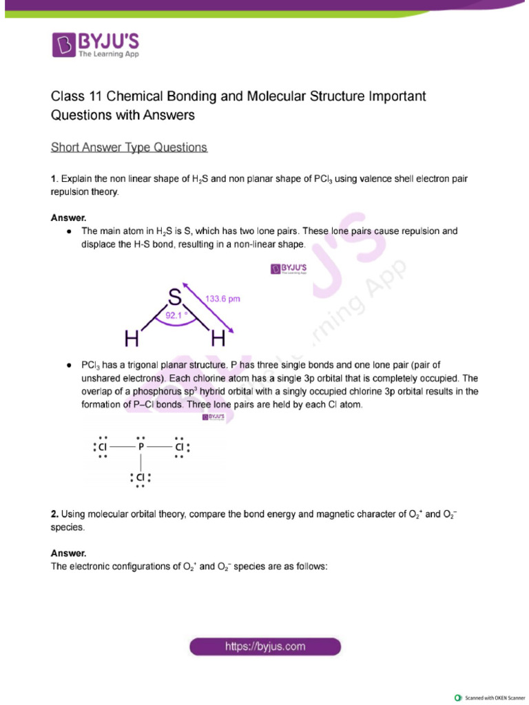 Class 11 Chemistry Chapter 4 Chemical Bonding and Molecular Structure Important Questions With ...
