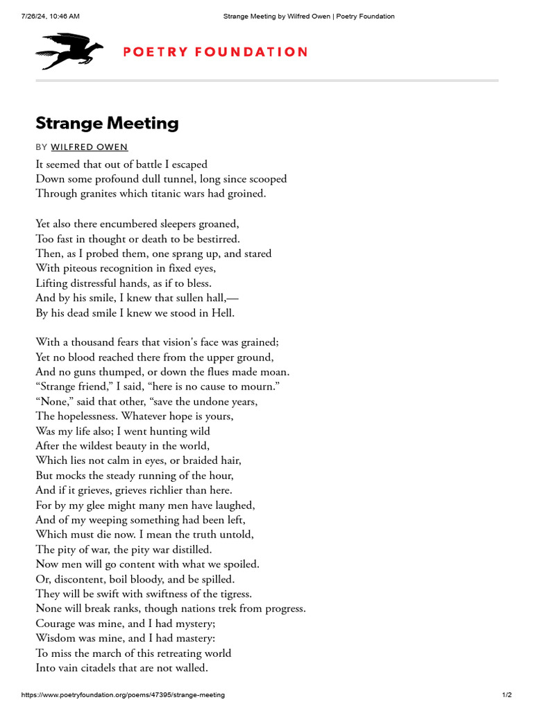 Strange Meeting by Wilfred Owen - Poetry Foundation | PDF