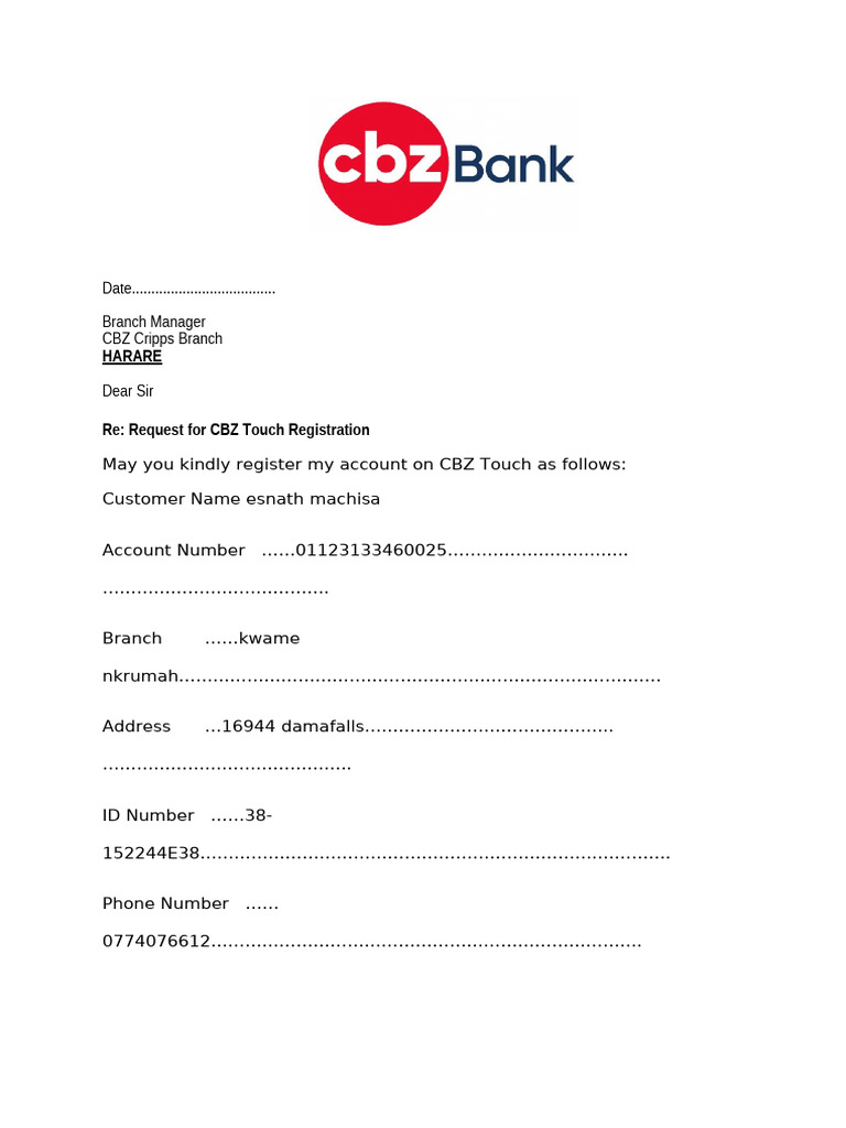 CBZ Touch Manual Registration Form | PDF