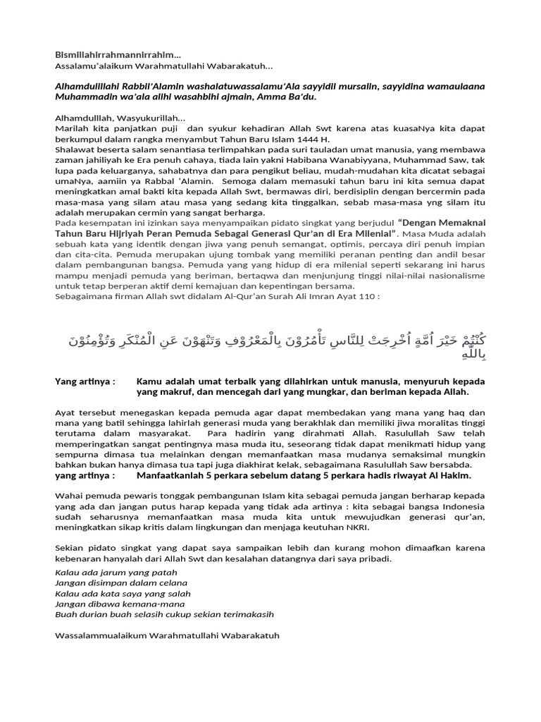 Contoh Teks Pidato 1 Muharram | PDF