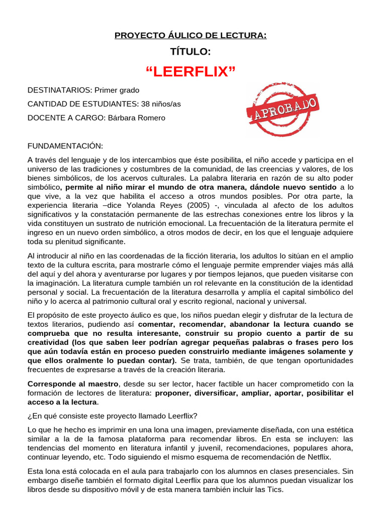 PROYECTO DE LECTURA Leerflix | PDF