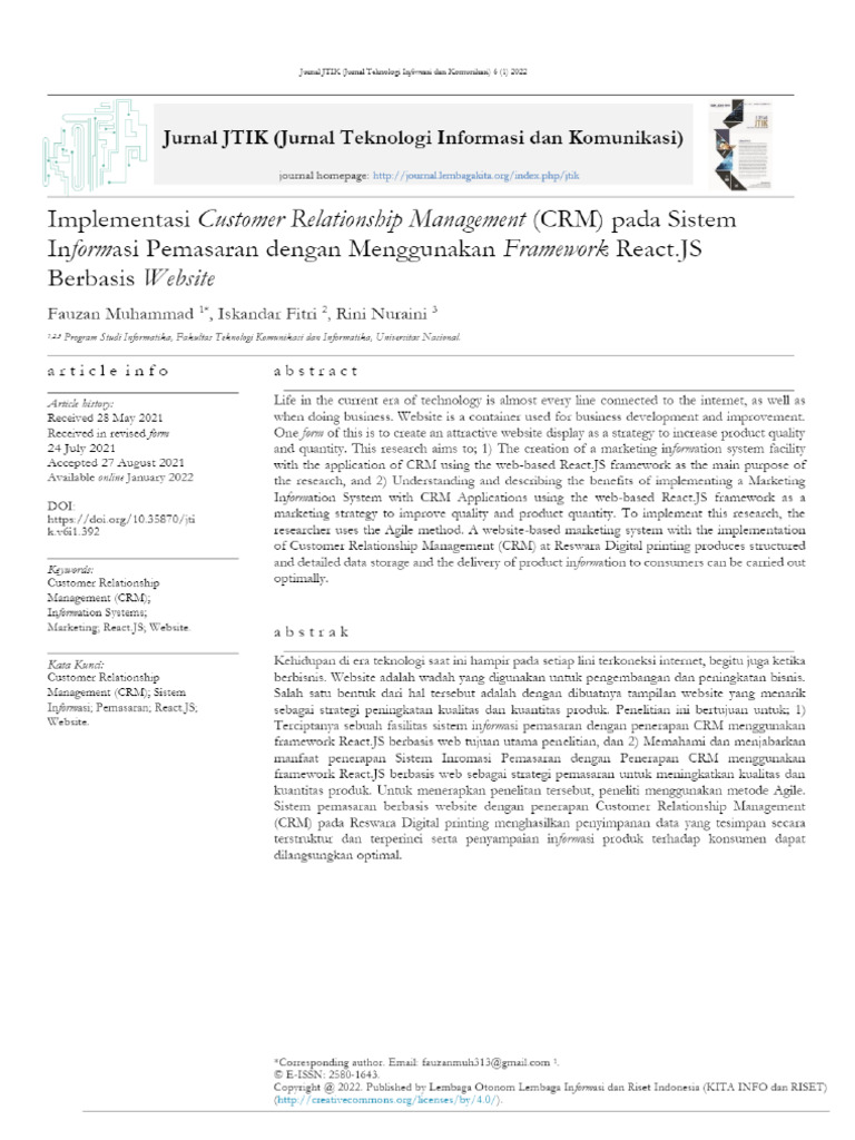 View of Implementasi Customer Relationship Management (CRM) Pada Sistem Informasi Pemasaran ...