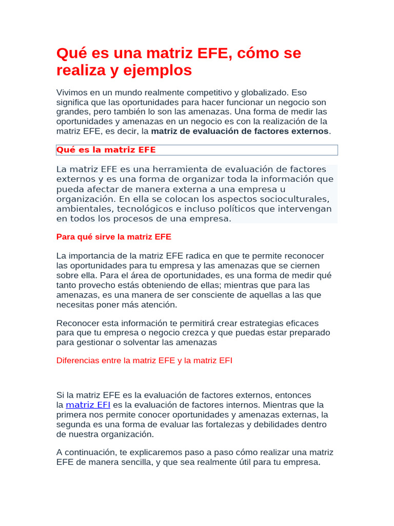 Qué Es Una Matriz EFE | PDF | Business | Negocios