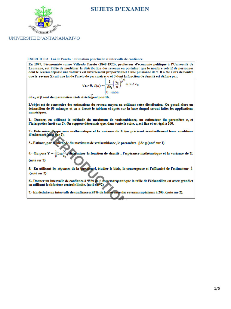 Stat-Math Sujet 01 | PDF