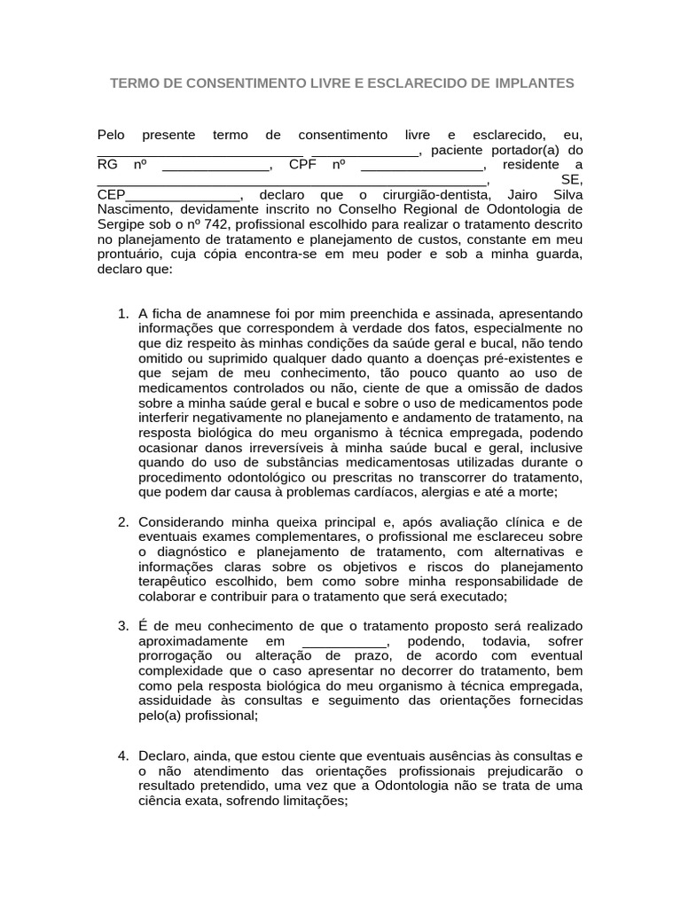 Termo de Consentimento Livre e Esclarecido | PDF