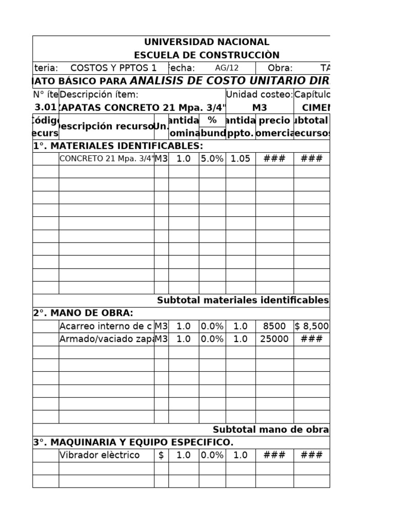 Formato Ppto Costo Directo | PDF | Tecnología