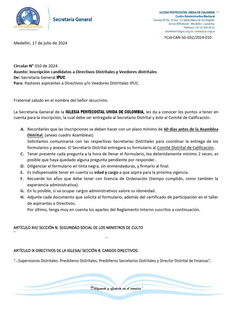 Circular 010 de 2024 | PDF