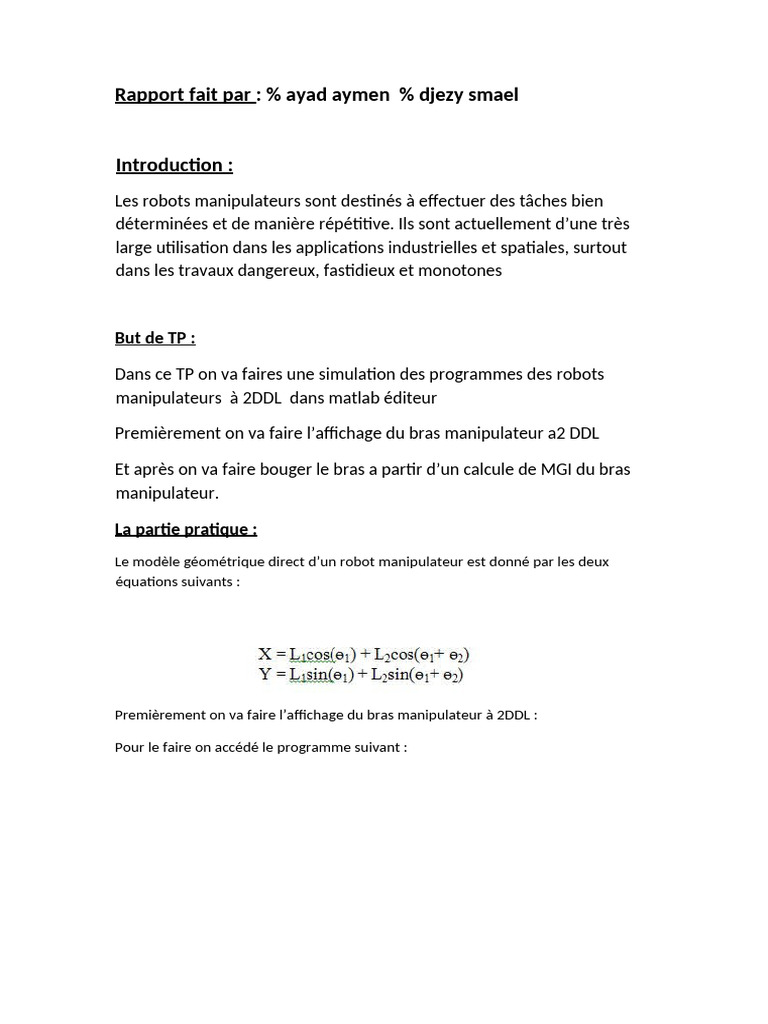 TP Robotique. | PDF