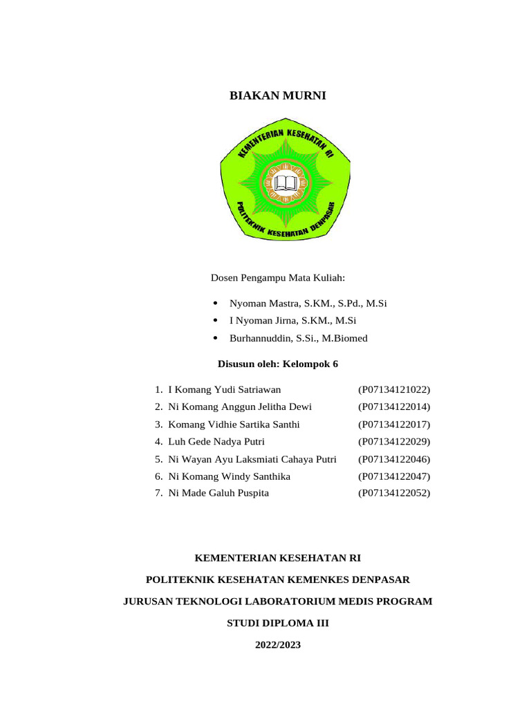 Makalah Biakan Murni | PDF