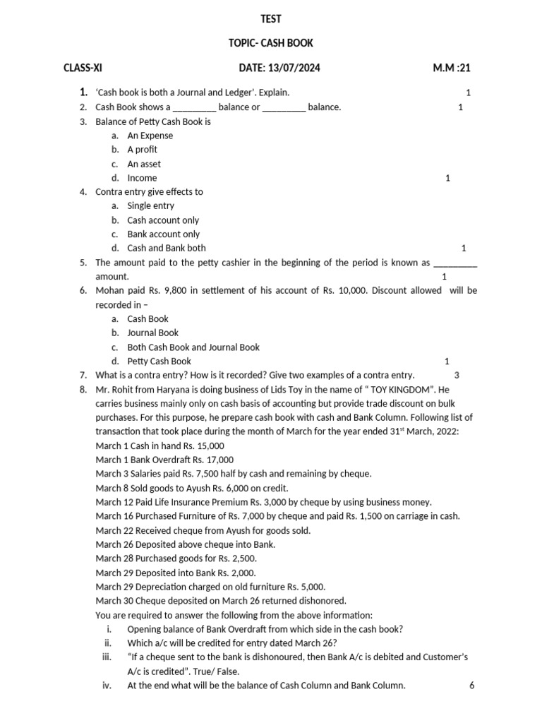 Cash Book Notes | PDF