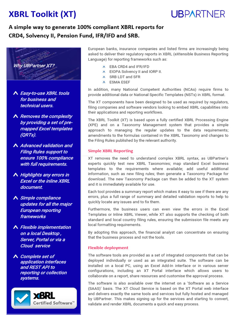 UBPartner XBRL Toolkit Datasheet | PDF