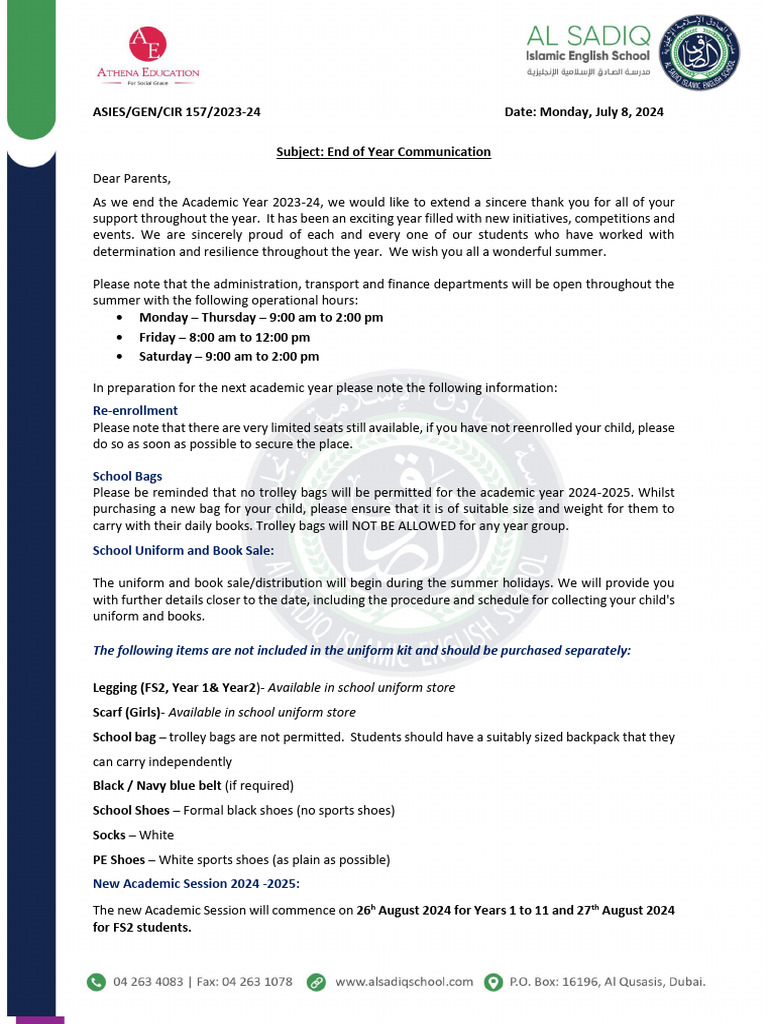 Cir 157-End of Year Communication | PDF