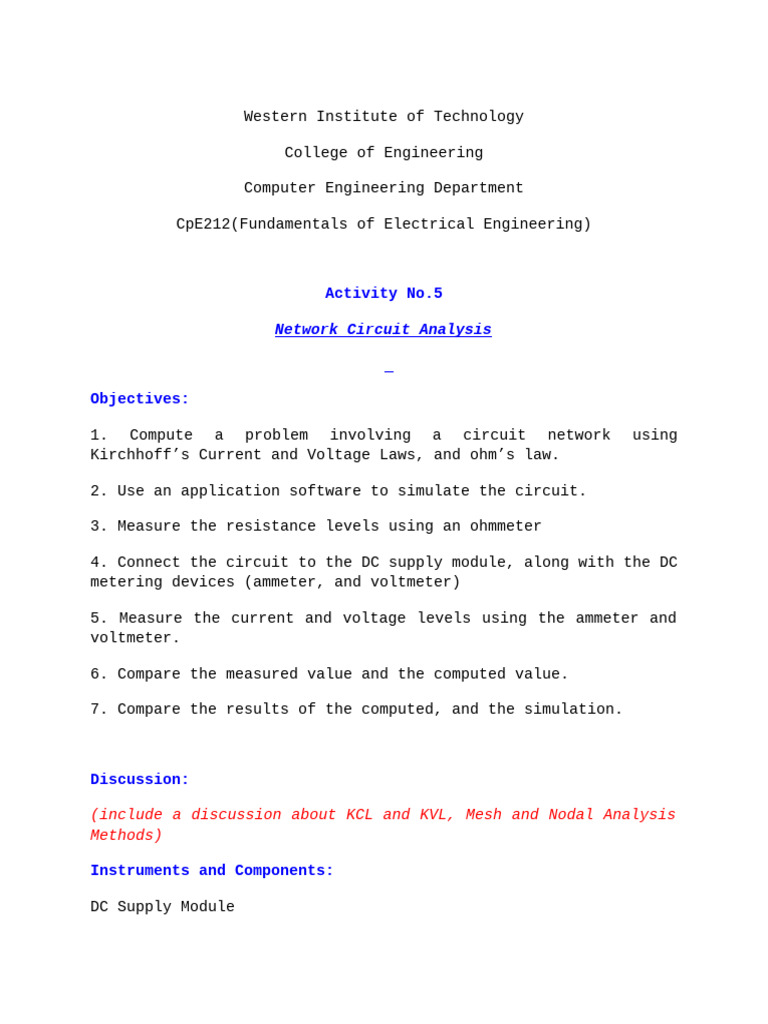 GROUP7 212.activity5 (Network - KCL.KVL) | PDF